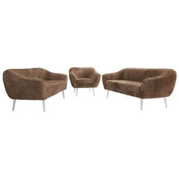 SITZGARNITUR PIRS 3+3+1 - Braun Cord - Wei&szlig;e Beine