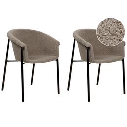 Beliani ESSZIMMERSTUHL 2er-Set Boucl&eacute; taupe/schwarz Ames