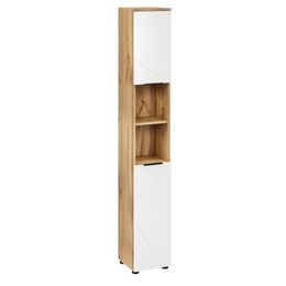 Badplaats BADEZIMMERSCHRANK Manello 2 T&uuml;ren Eiche mit Matt Wei&szlig; - 30 x 30 x 192 cm