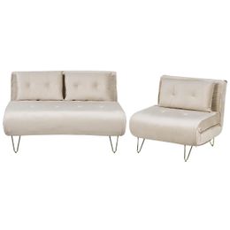 Beliani 3-SITZER SOFA SET Samtstoff Beige Vestfold