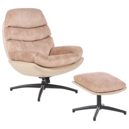 Beliani STUHL Samtstoff mit Fu&szlig;hocker Sandbeige Eide