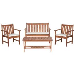 Beliani LOUNGE SET 4-Sitzer Akazienholz hellbraun Auflagen wei&szlig; Altidona