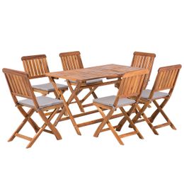 Beliani GARTENM&Ouml;BEL SET 6-Sitzer Akazienholz dunkelbraun Auflagen grau Cento