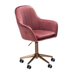 KADIMA DESIGN SCHALENSTUHL Samt mit Metallfu&szlig;kreuz und 360&deg; Drehfunktion SANDRA, Rosa 54x52x105 cm