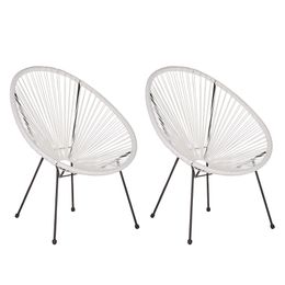 Beliani RATTANSTUHL 2er-SET Kunststoff wei&szlig; 70 cm Acapulco II