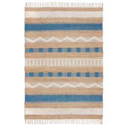 KADIMA DESIGN JUTETEPPICH handgewebt mit Fransen WHARFE, im Ethno-Stil, Bunt, 200 x 290 cm