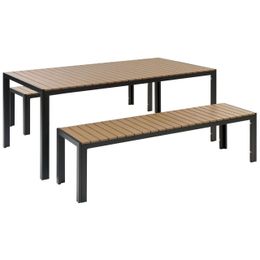 Beliani GARTENM&Ouml;BEL-SET Kunstholz hellbraun/schwarz 2 B&auml;nke Nardo