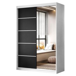 KLEIDERSCHRANK CAMARO II PLUS 150 cm mit Spiegel Schiebet&uuml;renschrank Wei&szlig; / Schwarz