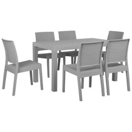 Beliani GARTENM&Ouml;BEL SET 6-Sitzer Rattanoptik hellgrau Fossano