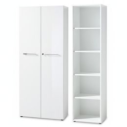 KADIMA DESIGN B&Uuml;RO-SET MUENCHEN 2-teilig Wei&szlig; | Schrank & Regal 5 OH | Glas Front & Abschlie&szlig;bar