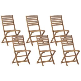 Beliani GARTENSTUHL 6er-Set Akazienholz hellbraun Tolve
