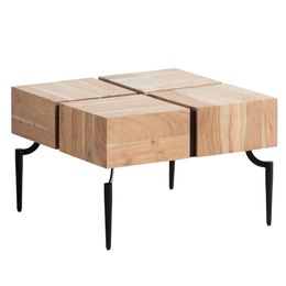 KADIMA DESIGN COUCHTISCH Massivholz Quadratisch Metallgestell W&uuml;rfel-Form Modern, Akazie 60x60x40 cm