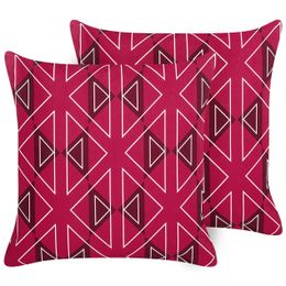 Beliani GARTENKISSEN 2er-Set geometrischem Muster rosa 45/45 cm Mezzano