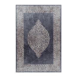 KADIMA DESIGN TEPPICH Flachgewebe Waschbar PIZOL in Schwarz, mit Barock-Motiv, 200 x 290 cm