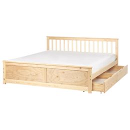 Beliani BETT mit Schubladen 180x200 cm Heller Holzfarbton Olendon