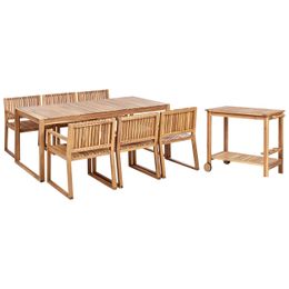 Beliani GARTENM&Ouml;BEL-SET 6-Sitzer Heller Holzfarbton Sassari II