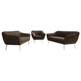 SITZGARNITUR PIRS 3+3+1 - Braun Velvet - Wei&szlig;e Beine