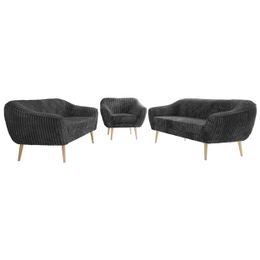 SITZGARNITUR PIRS 3+3+1 - Grau Cord - Holzbeine