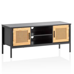 KADIMA DESIGN LOWBOARD Schwarz Eiche-Dekor Zeitloser Stil 110x48x40 cm mit Wiener Geflecht und T&uuml;ren