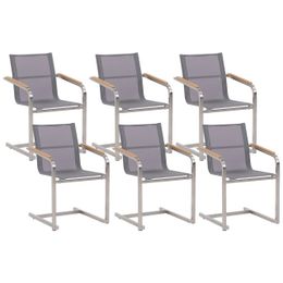 Beliani GARTENSTUHL 6er-Set Edelstahl grau Cosoleto