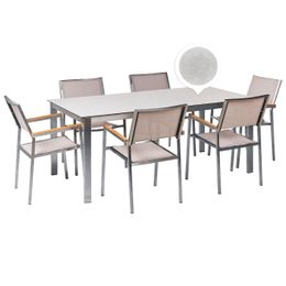 Beliani GARTENM&Ouml;BEL SET 6-Sitzer Keramik-Glas wei&szlig; Textil beige Cosoleto/Grosseto