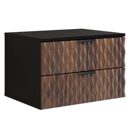 Badplaats WASCHBECKENUNTERSCHRANK Java 2 Schubladen Walnuss Braun mit Schwarz - 63 x 48 x 40 cm