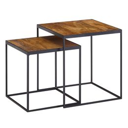KADIMA DESIGN BEISTELLTISCH Set &ndash; 2-teilig Mango Massivholz Metall Braun Schwarz Industrial