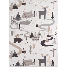 KADIMA DESIGN SPIELTEPPICH Waschbar TINO in Creme, mit Waldtier-Motiv, 120 x 170 cm