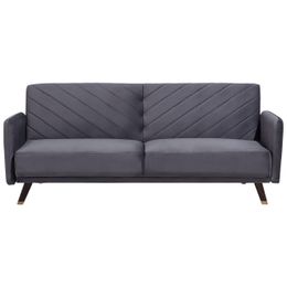 Beliani 3-SITZER-SCHLAFSOFA Samtstoff Grau Senja