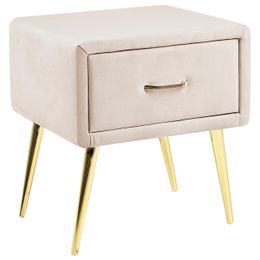 Beliani NACHTTISCH Samtstoff beige/gold 1 Schublade 38/46/49 cm Flayat