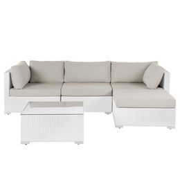 Beliani LOUNGE SET 4-Sitzer wei&szlig; rechtsseitig modular Auflagen sandbeige Sano