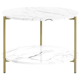 Beliani COUCHTISCH Marmor Optik wei&szlig;/gold 60 cm Reva