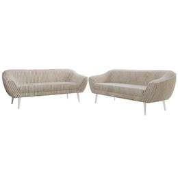 SITZGARNITUR PIRS 3+3 - Beige Cord - Wei&szlig;e Beine