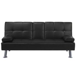 Beliani 3-SITZER-SCHLAFSOFA Kunstleder Schwarz Roxen