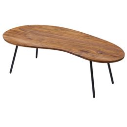 KADIMA DESIGN COUCHTISCH Retro-Stil mit Nierenform, Massivholz, Metallbeine, pflegeleichte Tischplatte, Braun 122x63x36 cm