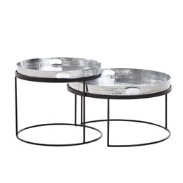 KADIMA DESIGN COUCHTISCH 2er Set Aluminium Hammerschlag Handgefertigt, Silber 56x56x33 cm