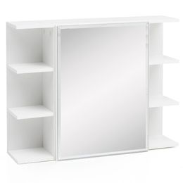 KADIMA DESIGN H&Auml;NGESCHRANK Wei&szlig; aus Spanplatte mit Spiegel und seitlichen Ablagen 80x64,5x20 cm