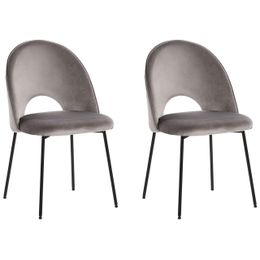 Beliani ESSZIMMERSTUHL 2er-Set Samtstoff Grau Covelo