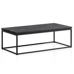 KADIMA DESIGN COUCHTISCH aus Mango Massivholz und Metall, Quadratisch, Nat&uuml;rliche Holzmaserung, Schwarz 120 x 60 x 40 cm