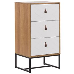 Beliani KOMMODE 3 Schubladen heller Holzfarbton/wei&szlig; Nueva