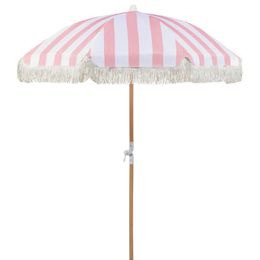 Beliani SONNENSCHIRM rosa/wei&szlig; mit Volant 150 cm Mondello