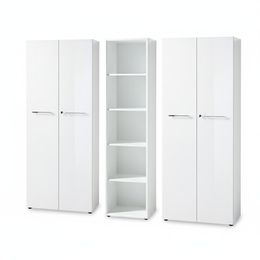 KADIMA DESIGN B&Uuml;RO-SET MUENCHEN 3-teilig wei&szlig; | 240cm breit Glasfront | 2 Schrank Abschlie&szlig;bar & Regal