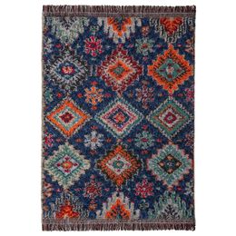 KADIMA DESIGN HOCHFLORTEPPICH mit Fransen TAFRAUT, im Berber-Stil, Marineblau, 200 x 300 cm