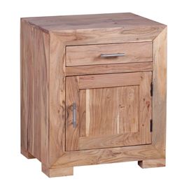KADIMA DESIGN NACHTTISCH Massivholz Schublade T&uuml;r Landhausstil, Beige 50x40x60 cm