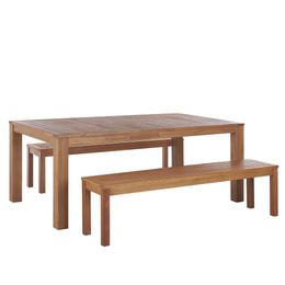 Beliani GARTENM&Ouml;BEL SET 6-Sitzer Eukalyptusholz hellbraun Monsano