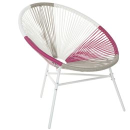 Beliani RATTANSTUHL Kunststoff wei&szlig;/beige/rosa 76 cm Acapulco