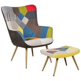 Beliani SESSEL Patchwork mehrfarbig mit Hocker Vejle