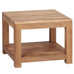 KADIMA DESIGN COUCHTISCH Massivholz im Landhausstil mit Ablagefach und pflegeleichter Oberfl&auml;che, Beige 60x60x45 cm