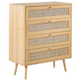 Beliani KOMMODE 4 Schubladen Rattan Helles Holz Perote