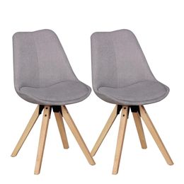 KADIMA DESIGN ESSZIMMERSTUHL 2er Set Stoffbezug mit Holzgestell Skandinavisch gepolstert, Grau 49x52x87 cm